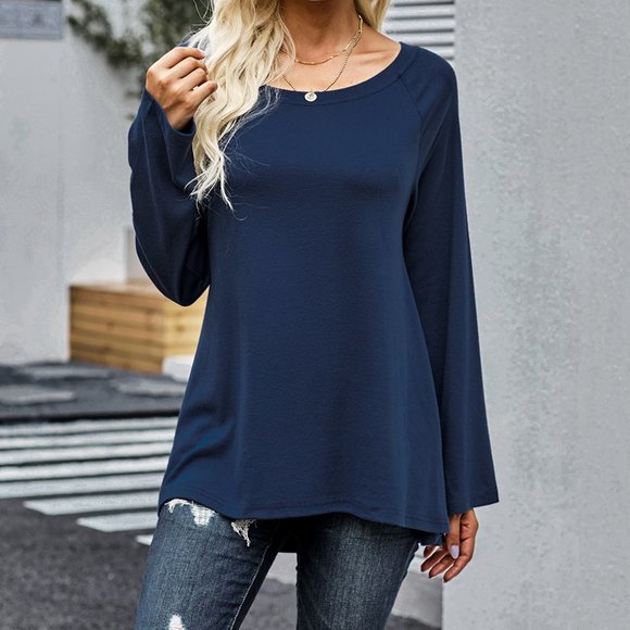 Tops | Blue Knit Tunic Top | Poshmark
